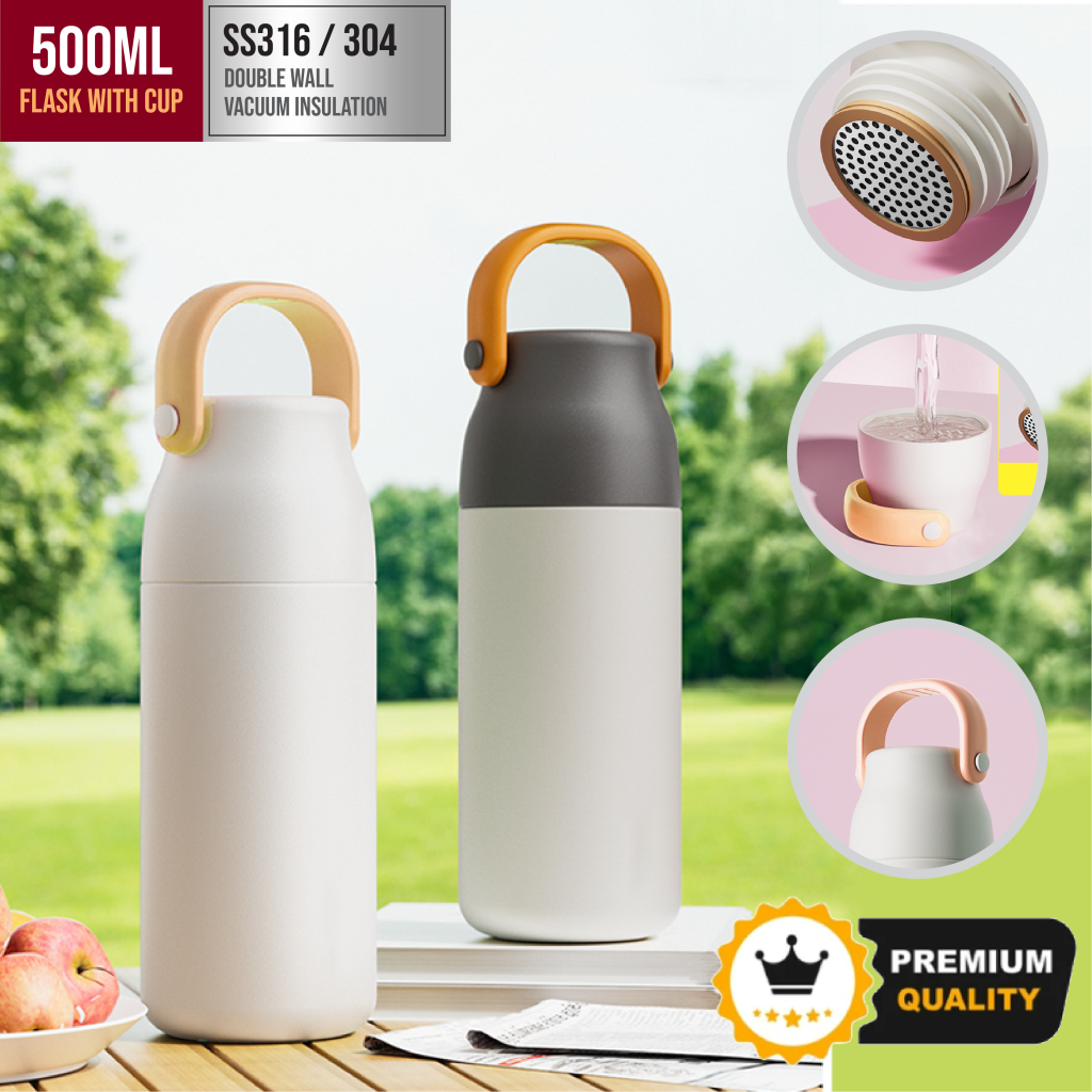 500ml Vacuum Flask With Cup & Handle- Fancy